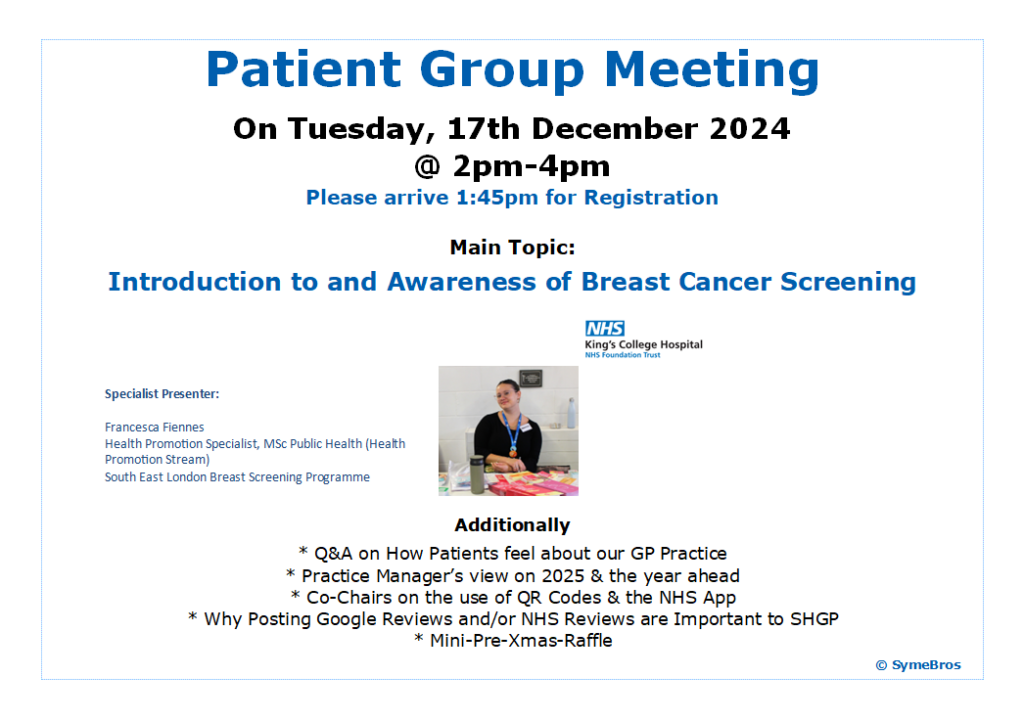 Breast Cancer Screening Meeting on Tuesday 17/12/2024. - The Streatham ...